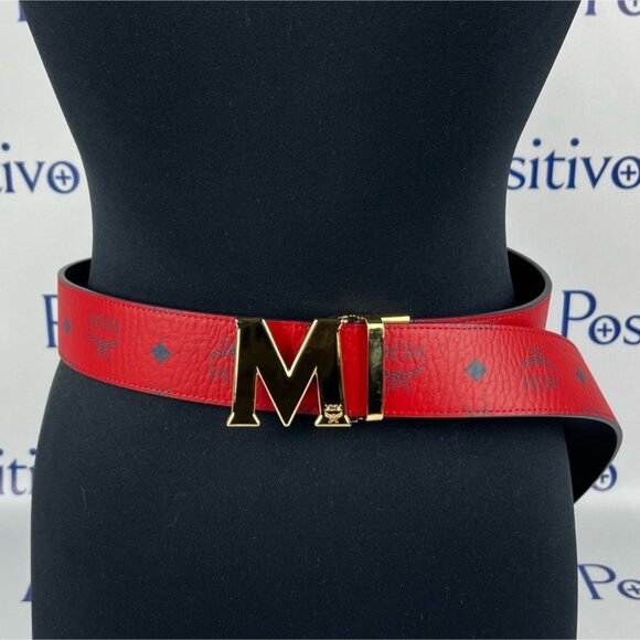 MCM | Accessories | Mcm Mens Claus Gold M Buckle Candy Red Leather ...